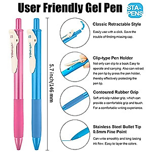 STAPENS 10 Colored Retractable Gel Pens, 0.5 mm Medium Point Pens with Quick Dry Ink, Ballpoint Gel Pens for Journaling Writing Drawing Doodling and Notetaking