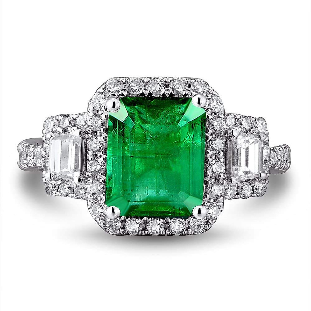 Lanmi Beautiful Natural Green Emerald Diamonds Engagement Ring Solid 14K White Gold Wedding Rings for Ladies Women Promotion