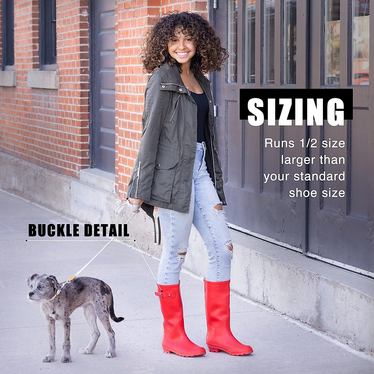 NORTY Women's Hurricane Rain Boots Knee High Calf Length - Glossy Matte Waterproof Rubber Tall Shoes - Multi Color Dot Size 9