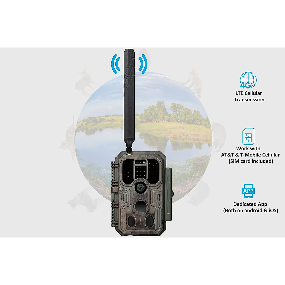 Meidase Cellular Trail Camera S950, Game Camera with 4G LTE, Clear 100ft No Glow Night Vision, Sends Picture to Cell Phone App