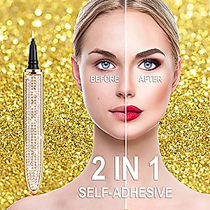 2021 Upgraded Self-adhesive Eyeliner Glue Pen,2 in 1 Eye Liner Pen Diamond Bling Glitter Liquid Eyeliner No Glue, Non Magnetic, Eye Liner for Eye Makeup and Wear Normal False Eyelashes (2021 A)