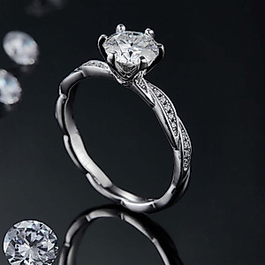 MRENITE Solid 10K/14K/18K White Gold 1 Carat Moissanite Diamond Twist Engagement Ring for Women 6 Prong Set Round Cut Moissanite Wedding Band (1 ct D Color VVS1 Clarity Center)