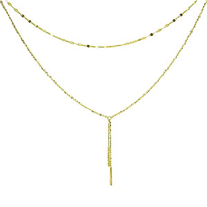 Hoops & Loops 14K Yellow Gold Italian Chain Hammered Mariner Layered Dainty Lariat Y-Necklace