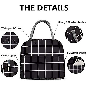 Homlouue Insulated Lunch Bags Lunch Box for Women Men Small Waterproof Lunch Bag Reusable Lunch Tote with Front Pocket Cooler Bag for Work Office Outdoors Picnic, Black plaid