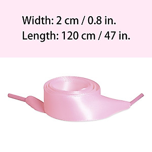 Marrywindix 2 Pairs 47" Flat Satin Ribbon Shoelaces Pink Silk Shoestrings Wide Shoe Laces for Sneakers Skate Shoes Boots Sport Shoes