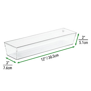 mDesign Plastic Kitchen Cabinet Drawer Organizer Tray - Storage Bin for Cutlery, Serving Spoons, Cooking Utensils, Gadgets - BPA Free, Food Safe, 12" Long, 6 Pack - Clear