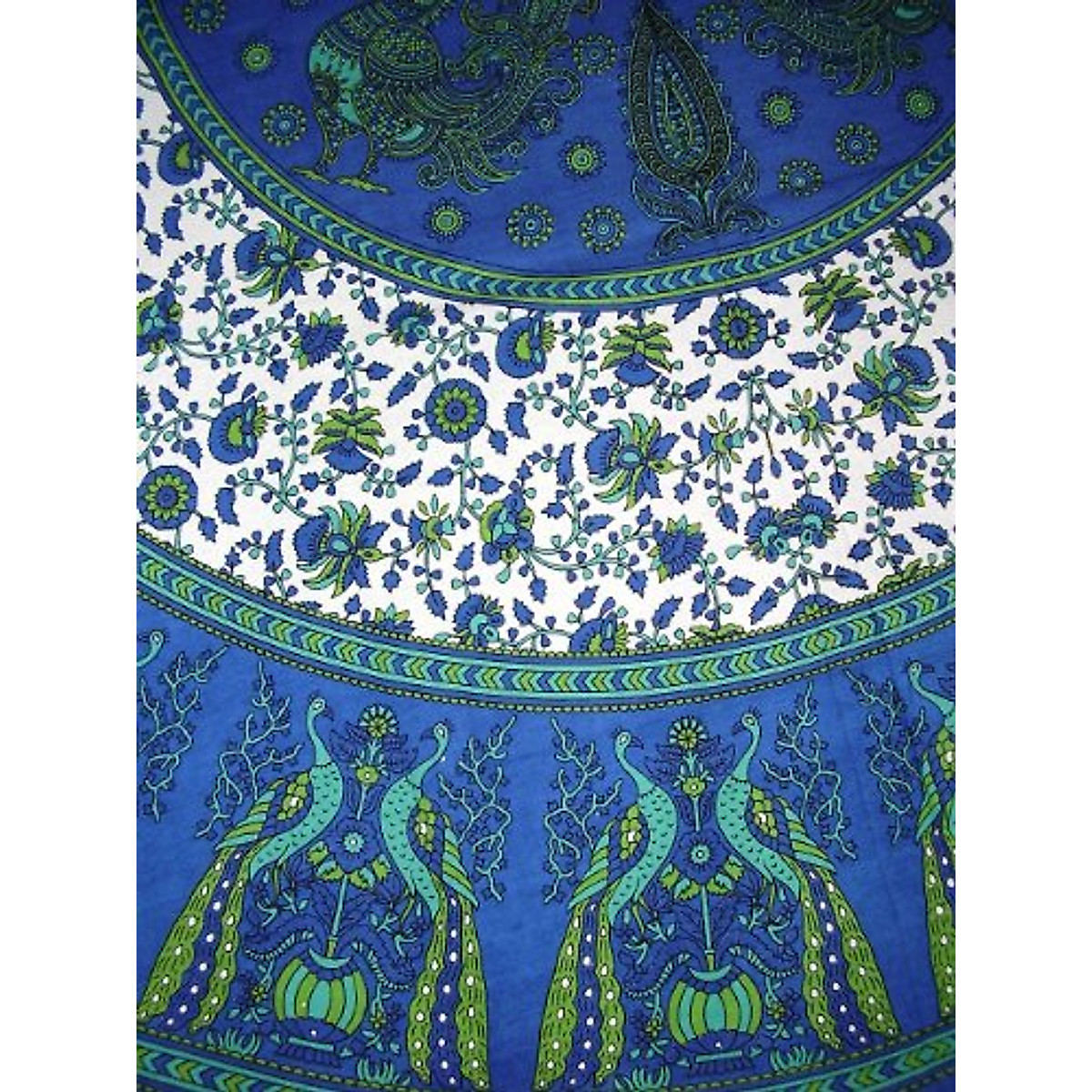 India Arts Floral Peacock Round Cotton Tablecloth 72" Blue