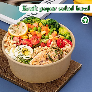 Huaiid Paper Bowl With Lids, 37 oz Kraft Paper Food Container, Paper Soup Bowls,Disposable Paper Salad Bowls For Chilled Pasta, Potato Salad, Fruit and More[1100 ML 50 Pack]