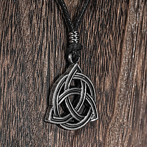 BlueRica Celtic Trinity Knot (Triquetra) on Adjustable Black Cord Necklace