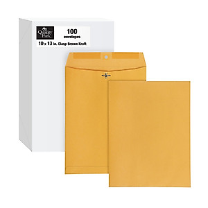 Quality Park 10 x 13 Clasp Envelopes, Gummed, Moisture-Activated Adhesive for Permanent Secure Seal, 28 lb Paper, Brown Kraft, 100/Box (QUA37897)