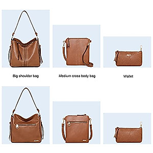 Montana West 3 PCS Set Hobo Purses for Women Large Crossbody Bags Leather Women's Shoulder Handbags Brown MWC-1001S-3BR