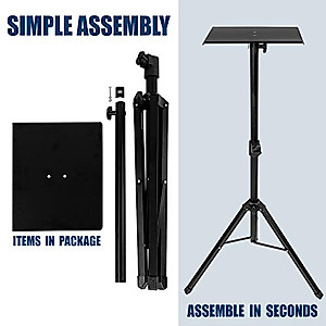 Mount-It! Tripod Projector Stand, Adjustable DJ Laptop Stand with Height and Tilt Adjustment, Portable Laptop Projector Table with Steel Tripod Base and Tray, Black