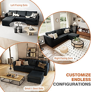 Sweetcrispy SF-1-M01-0227 Sectional Couches for Living Room, 4-Seat Sofa, Dark Grey