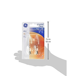 GE Lighting 12165 Light GE2PK40W CLR Blunt Bulb, Incandescent Bulbs, Warm white, 2 Count (Pack of 1), Clear