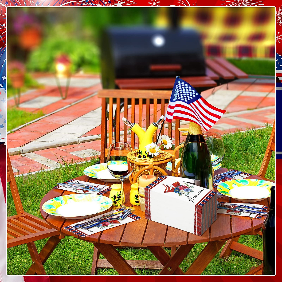 200 Pcs 4th of July Napkins Patriotic Guest Napkins Disposable Paper Napkins 2 Ply America Cocktail Napkins Hand Towel for Election Day Veterans Day Independence Day USA Party (Floral Star)