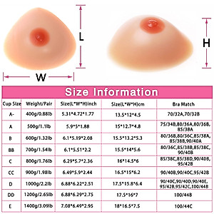 MaxTara Silicone Breast Forms Triangle Bra Enhancer Inserts Mastectomy Crossdress Cosplay C cup 800g/pair