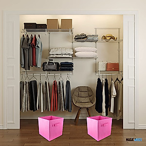 Foldable Storage Bins | Storage Cubes | Storage Bin for Home and Office | Collapsible Storage Bins | Collapsible Fabric Storage Cubes Organizer with Handle | 11 inch cube storage bin (Pink)