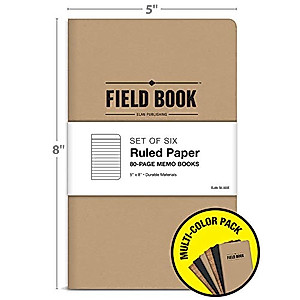 Field Notebook/Journal - 5"x8" - Combo Colors - Lined Memo Book - Pack of 6