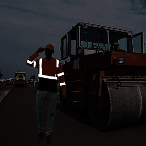 AYKRM Safety Shirts for Men Long Sleeve Safety T Shirt Reflective High Visibility hi vis Long Sleeve T Shirt (Orange, L)