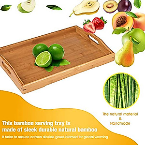 3 Pack Serving Tray,Large Bamboo Serving Tray with Handles Wood Serving Tray Set for Coffee,Food,Breakfast,Dinner