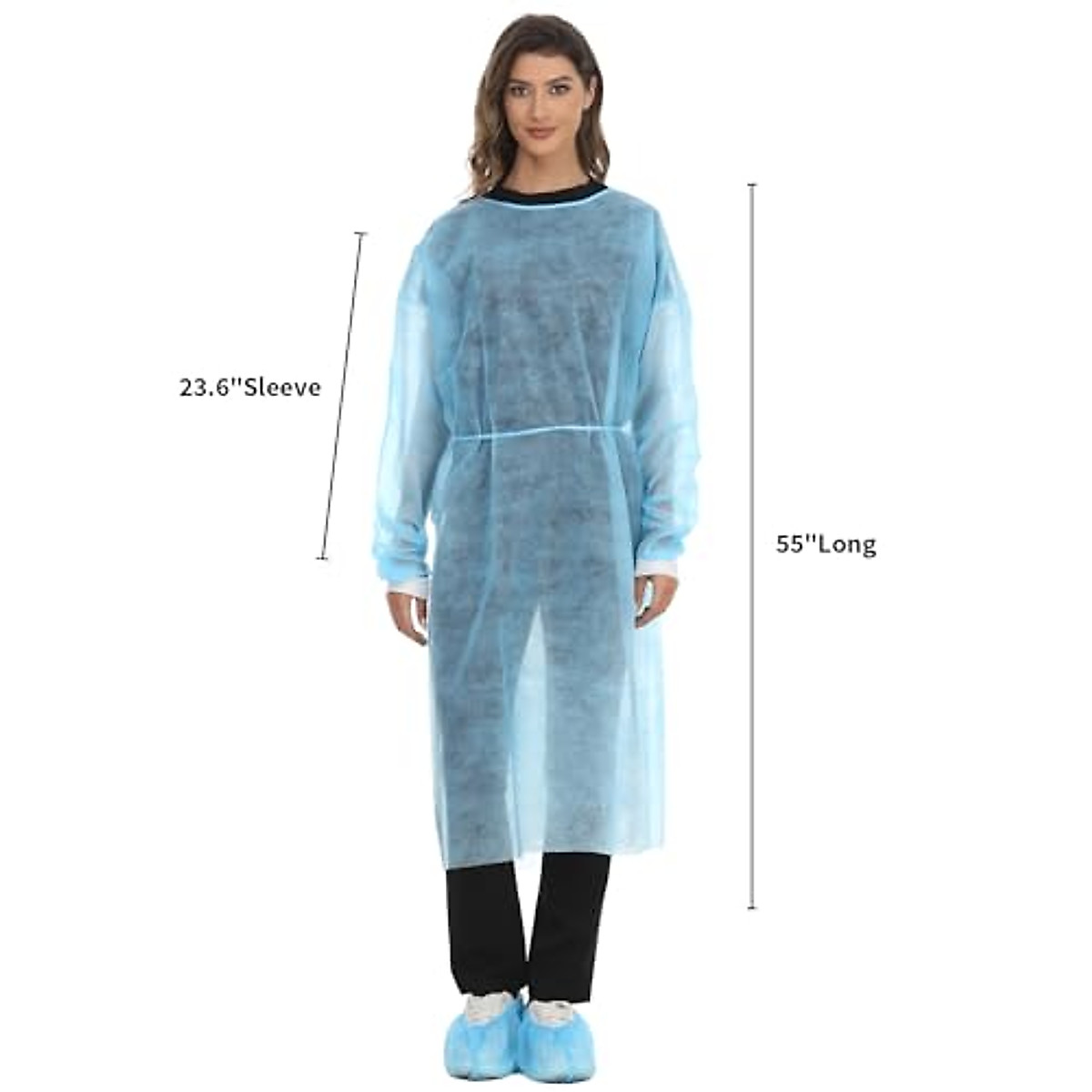 LIFESOFT Disposable Isolation Gown Polypropylene Lab Gowns Knit Cuff Long Sleeve Blue 15 Pack Unisex