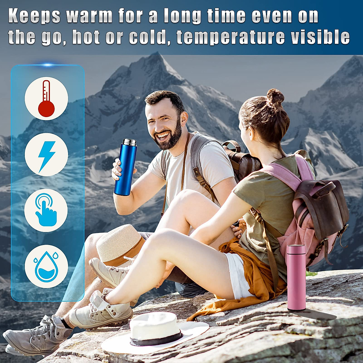 8 Pcs Smart Water Bottles with Digital Temperature Display Tea Infuser Bottle LED Thermal Cup Double Walled Water Bottle Stainless Steel Smart Mug Water Flask Leak Proof Mug (Multicolor)