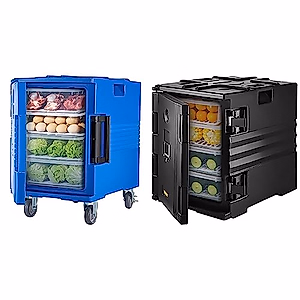 VEVOR Insulated Food Pan Carrier, 82 Qt Hot Box for Catering, LLDPE Food Box Carrier w/One-Piece Buckle & Insulated Food Pan Carrier, 82 Qt Hot Box LLDPE Food Box Carrier w/Double Buckles, Black