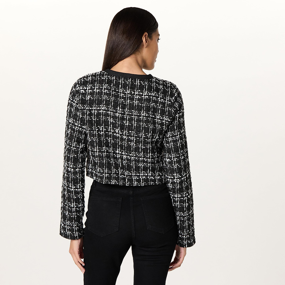 The Drop Women's Aida Cropped Boucle Jacket Black, XXL, Plus Size