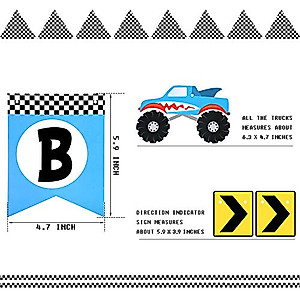 39 Piece Truck Birthday Party Supplies Happy Birthday Banner Truck Banner Triangle Bunting Flags Pom Poms Flowers Hanging Swirls Truck Shape Balloons Multicolor Balloons Cupcake Topper