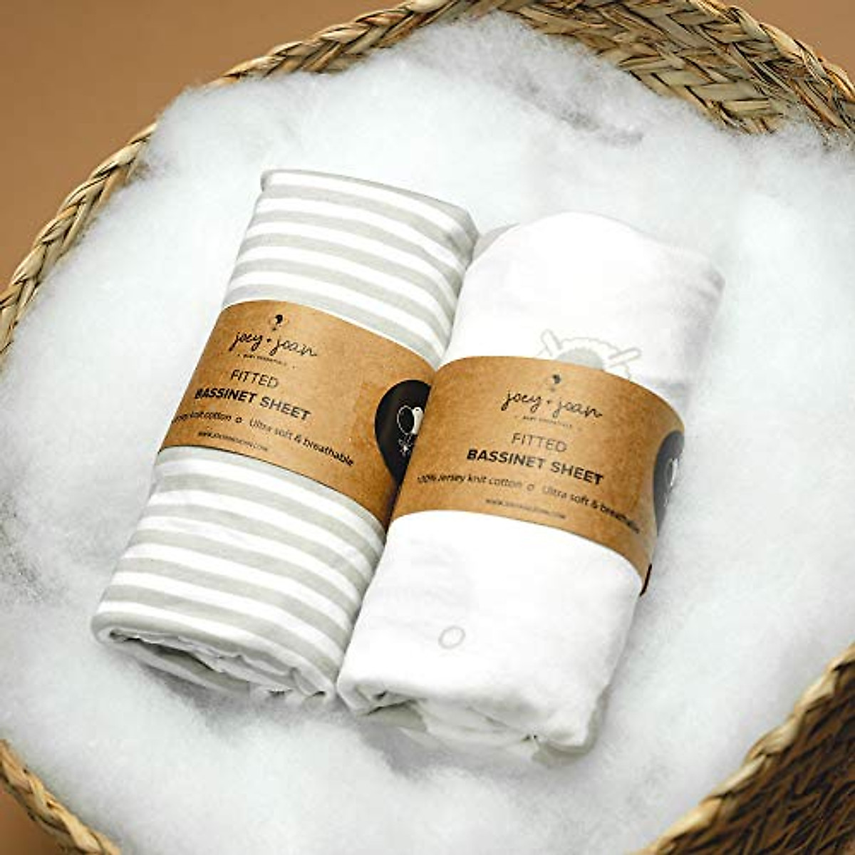 Bassinet Fitted Sheets Compatible with Halo, Fisher Price, Delta, Graco – Fits Perfectly on 15 x 33 Inch Oval, Rectangular Mattress Pad – Snuggly Soft Jersey Cotton – Grey Stripes, Lamb – 2 Pack