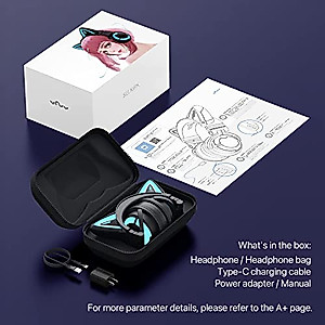 YOWU RGB Cat Ear Headphone 3S Wireless Bluetooth 5.0 Foldable Gaming Headset with Built-in Mic & Customizable Lighting and Effect via APP, Type-C Charging Audio Cable, for PC Laptop Mac Smartphone
