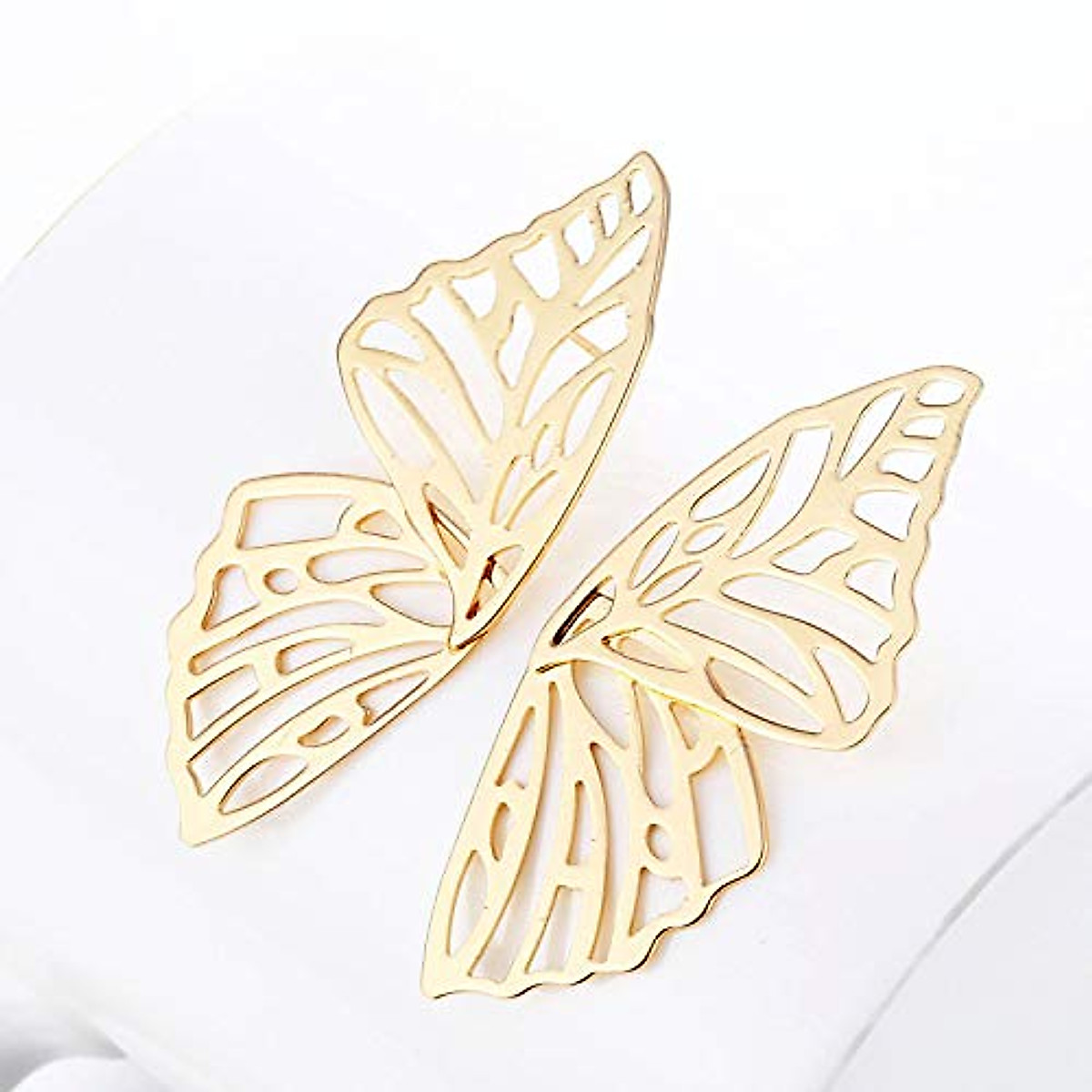 Fashion Hollow Big Butterfly Drop Dangle Earrings Gold Exaggerated Butterfly Wings Personality Stud Earrings for Women(Gold)
