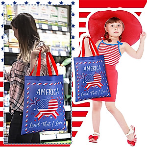 Hosuly 15 Pcs USA Tote Bags, 15 x 17 Inch Non Woven American Flag Bags with Handle Patriotic USA Supplies for Veterans Day Party Favor