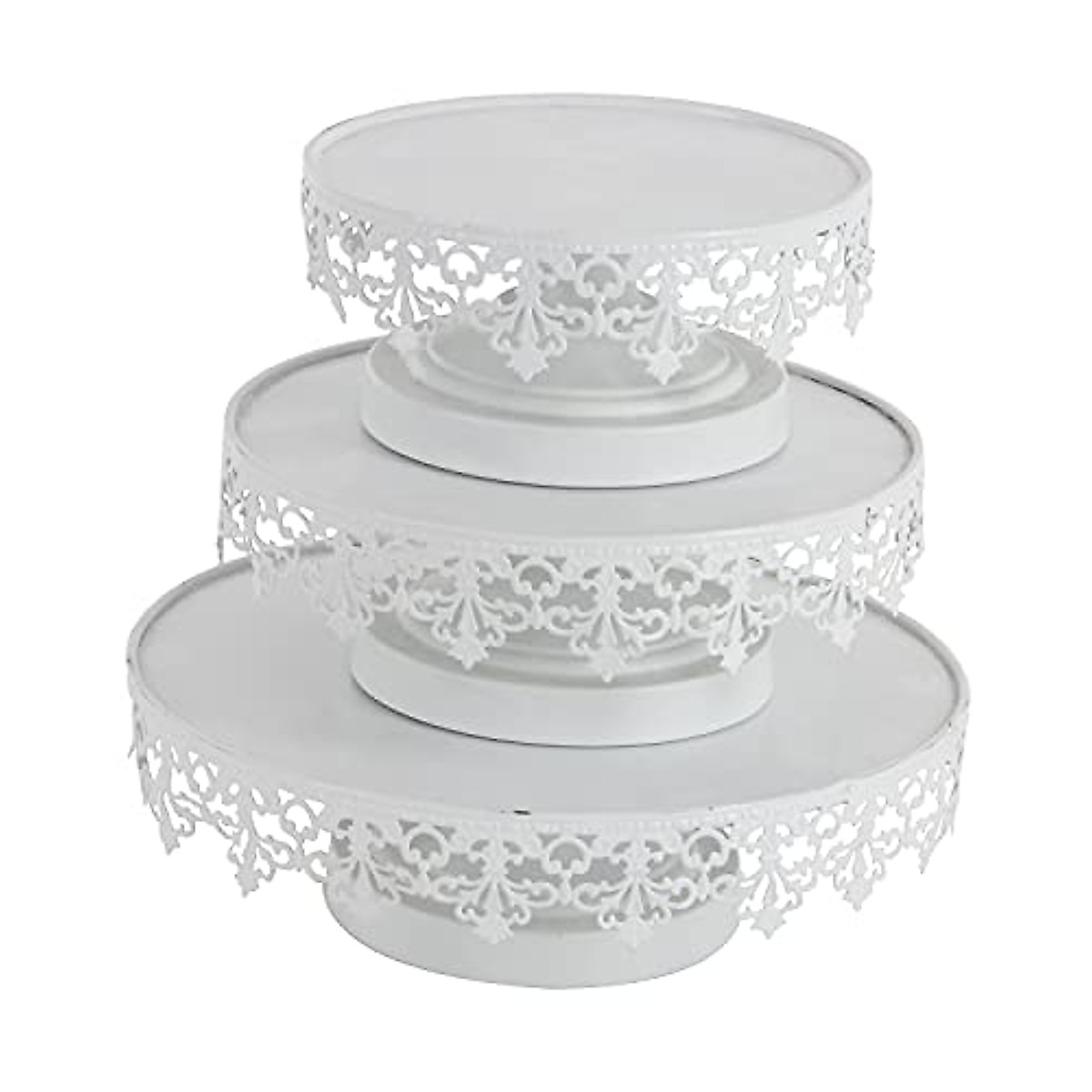 Deco 79 Vintage Metal Round Cake Stand, Set of 3 13", 10", 9"W, White