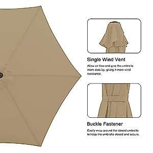 COBANA 9’ Patio Umbrella, Outdoor Table Market Umbrella with Push Button Tilt and Crank, 6 Steel Ribs, Beige