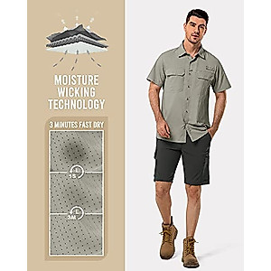 33,000ft Men's UPF 50+ UV Short Sleeve Hiking Fishing Shirt Quick Dry Cooling PFG Sun Protection Shirt for Travel Safari Gray Green