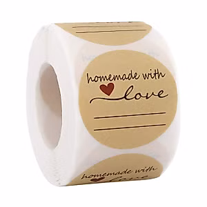 Lpraer 500Pcs 2" Homemade with Love Stickers with Lines for Writing, Adhesive Canning Labels for Jars, Baked Packaging, Cookie Bags, Fudge Containers