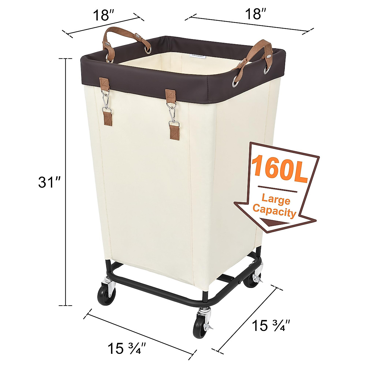 StorageWorks Laundry Hamper with Wheels, 160L Large Hampers for Laundry Rolling Laundry Basket, Dirty Clothes Hamper for Hotel, Home, Closet, Dorm, Beige, 1-Pack