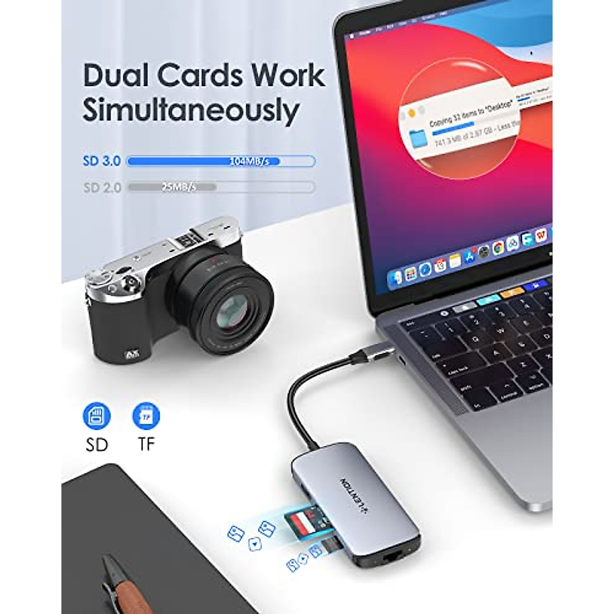 LENTION Ultra-Thin USB C Hub with Ethernet, 4K HDMI, USB 3.0/2.0, Card Readers & PD Adapter for 2023-2016 MacBook Pro 13/14/15/16/M1/M2, New Mac Air & Surface, Chromebook, More (CB-C48, Space Gray)