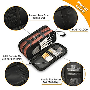 Basketball Ball Texture Large Pencil Case 3 Compartment Pen Bag Pouch Holder Box for College School Portable Stationery Storage Bag for Girls Boys