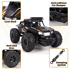 REMOKING RC Car, 1/14 Scale 2WD High Performance Off Road Car, 2.4Ghz Radio Control Anti-Interference Electronic Truck with 2 Rechargeable Batteries, Great Gifts for Kids and Adults