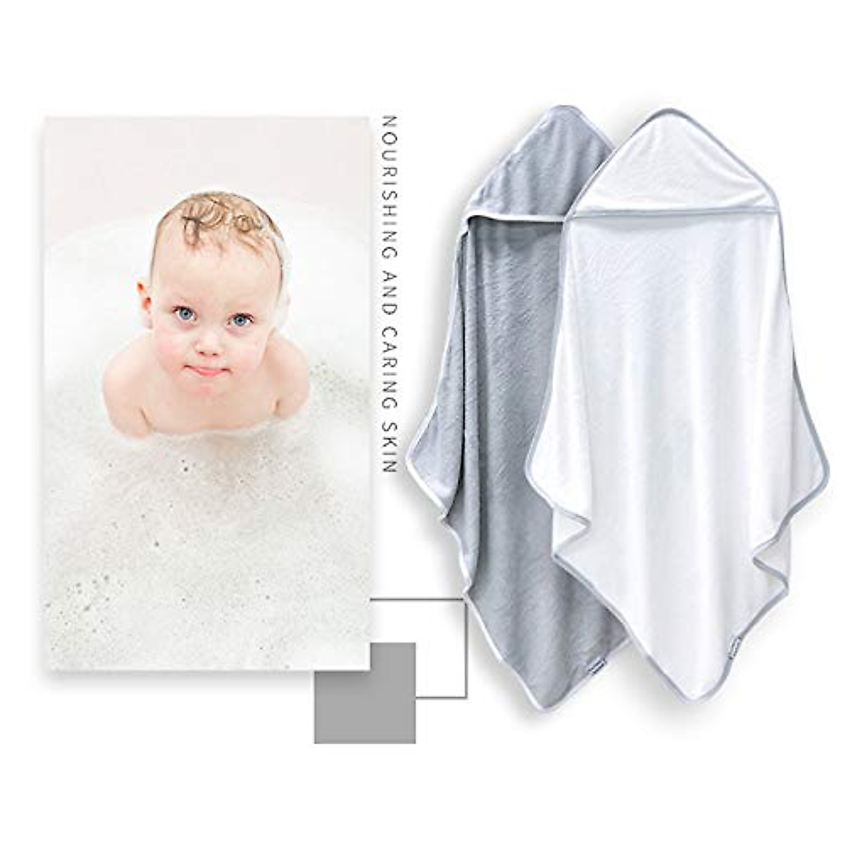 2 Pack Premium Bamboo Baby Bath Towel - Ultra Absorbent - Ultra Soft Hooded Towels for Babies,Toddler,Infant - Newborn Essential -Perfect Baby Registry Gifts for Boy Girl