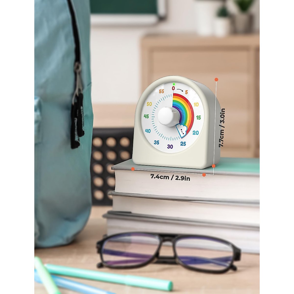 LIORQUE 60 Minute Visual Timer for Kids, Rechargeable Visual Countdown Timer Clock Kids Timer for Classroom, Desk Pomodoro Timer with 'Rainbow' Pattern Design and Magnetic Back