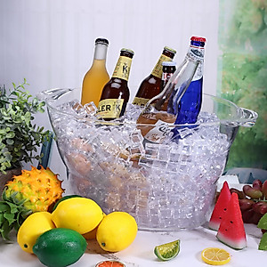 6 Pieces Large Ice Buckets for Cocktail Bars 12 Liter Champagne Cooler Wine Chiller Beer Bottle Baskets Clear Plastic Drink Beverage Tubs for Parties Oval Storage Bin Tubs for Mimosa Bar Supplies