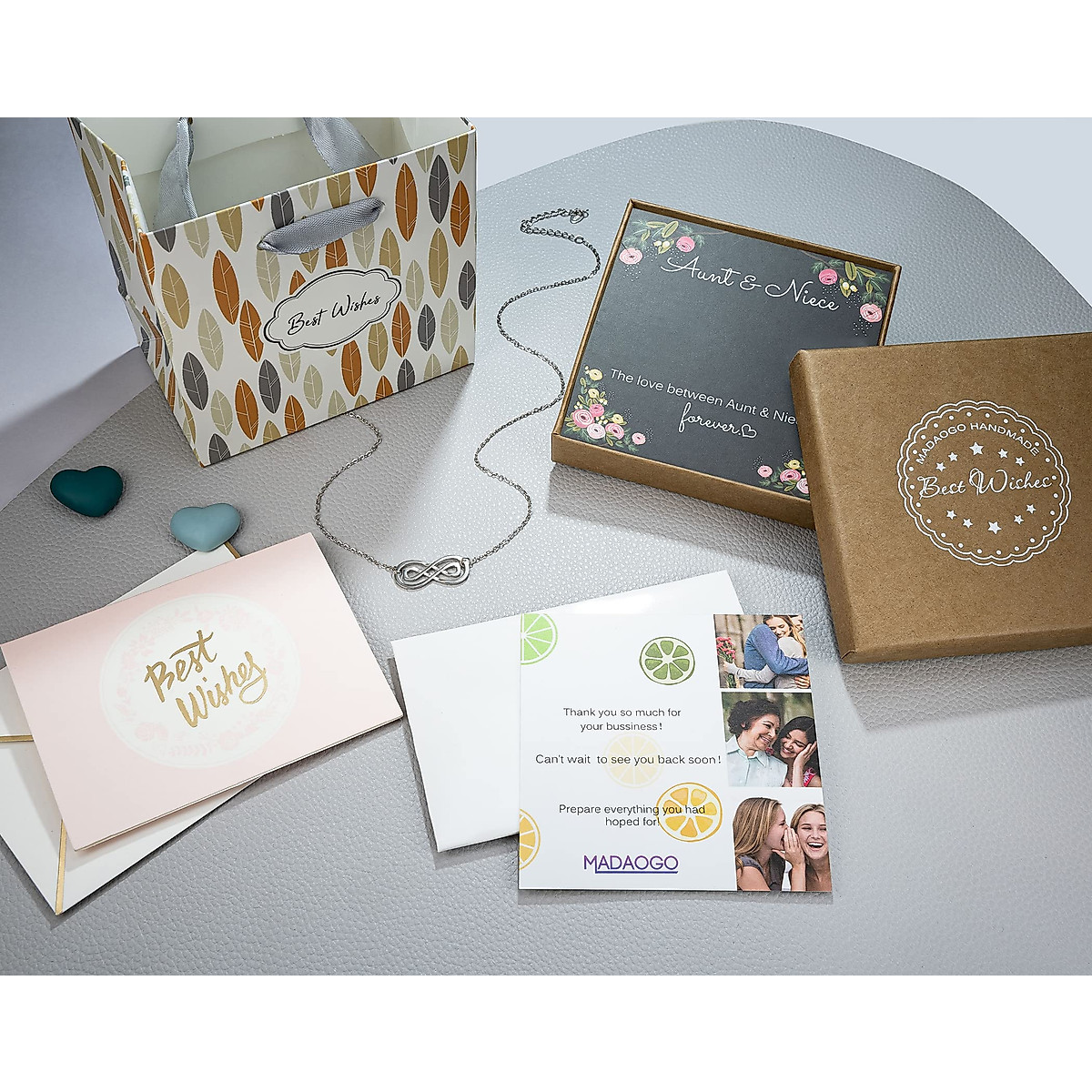 MADAOGO Aunt Niece Necklace, Infinity Necklace for Women, Niece Gifts from Aunt, Mothers Day Jewelry Birthday Gift for Aunt and Niece