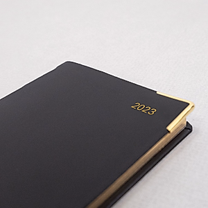 Letts Roma Monthly Planner, Slim Size, 13 Months, January 2023 to January 2024, Month-to-View, Horizontal, Gold Corners, 6.625" x 3.25", Black (C13SBK-23)