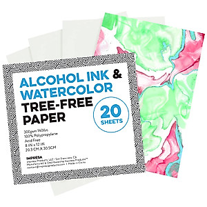 20 Pack 8” x 12’’ Alcohol Ink and Watercolor Paper - Reusable Non-Absorbent Synthetic Paper Polypropylene for Use with Alcohol Inks, Watercolor, Acrylic Painting - Silky Smooth Compare to Yupo™