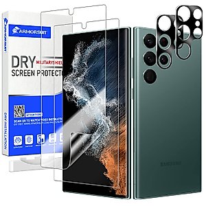 ArmorSuit [2+2 Pack DRY-Militaryshield for Samsung Galaxy S22 Ultra Screen Protector (Not Glass) + Camera Lens Tempered Glass Protector, Support Fingerprint Sensor (Dry Installation)