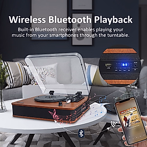 Vosterio Vintage Bluetooth Record Player with Speakers