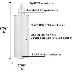 BRIGHTFROM Condiment Squeeze Bottles, 16 OZ Empty Squirt Bottle with Twist Top Cap, Leak Proof - Great for Ketchup, Mustard, Syrup, Sauces, Dressing, Oil, Arts and Crafts, BPA FREE Plastic - 2 PACK
